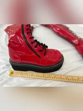 Demonia | Shoes | Demonia Red Patent Overtheknee Laceup Platform Boots ...